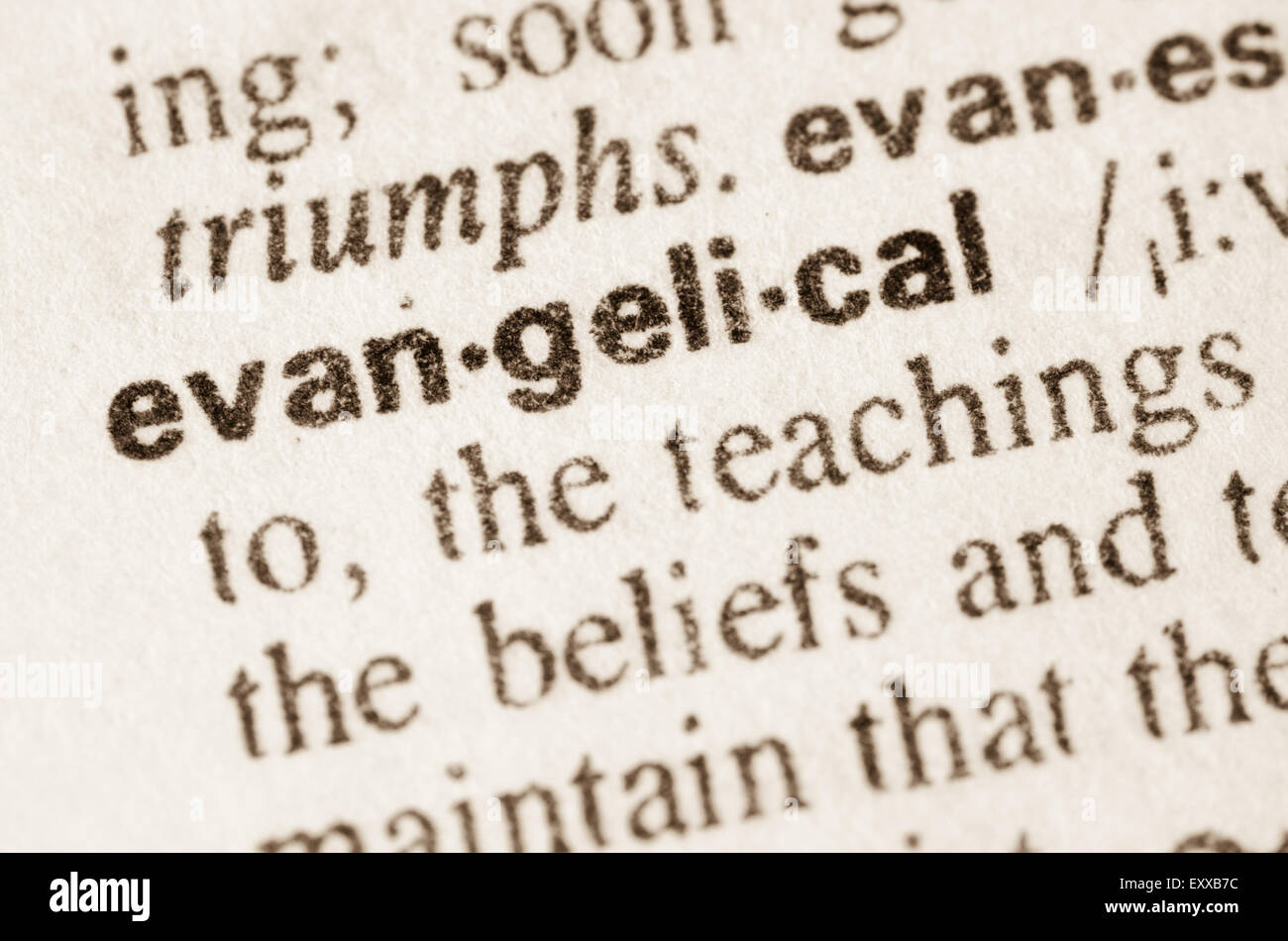 Definition of word evangelical in dictionary Stock Photo - Alamy