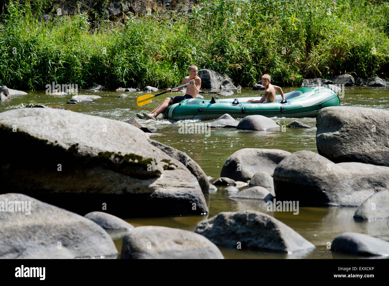 Nearly dried Sazava river is pictured in Kamenny Privoz, Czech Republic ...