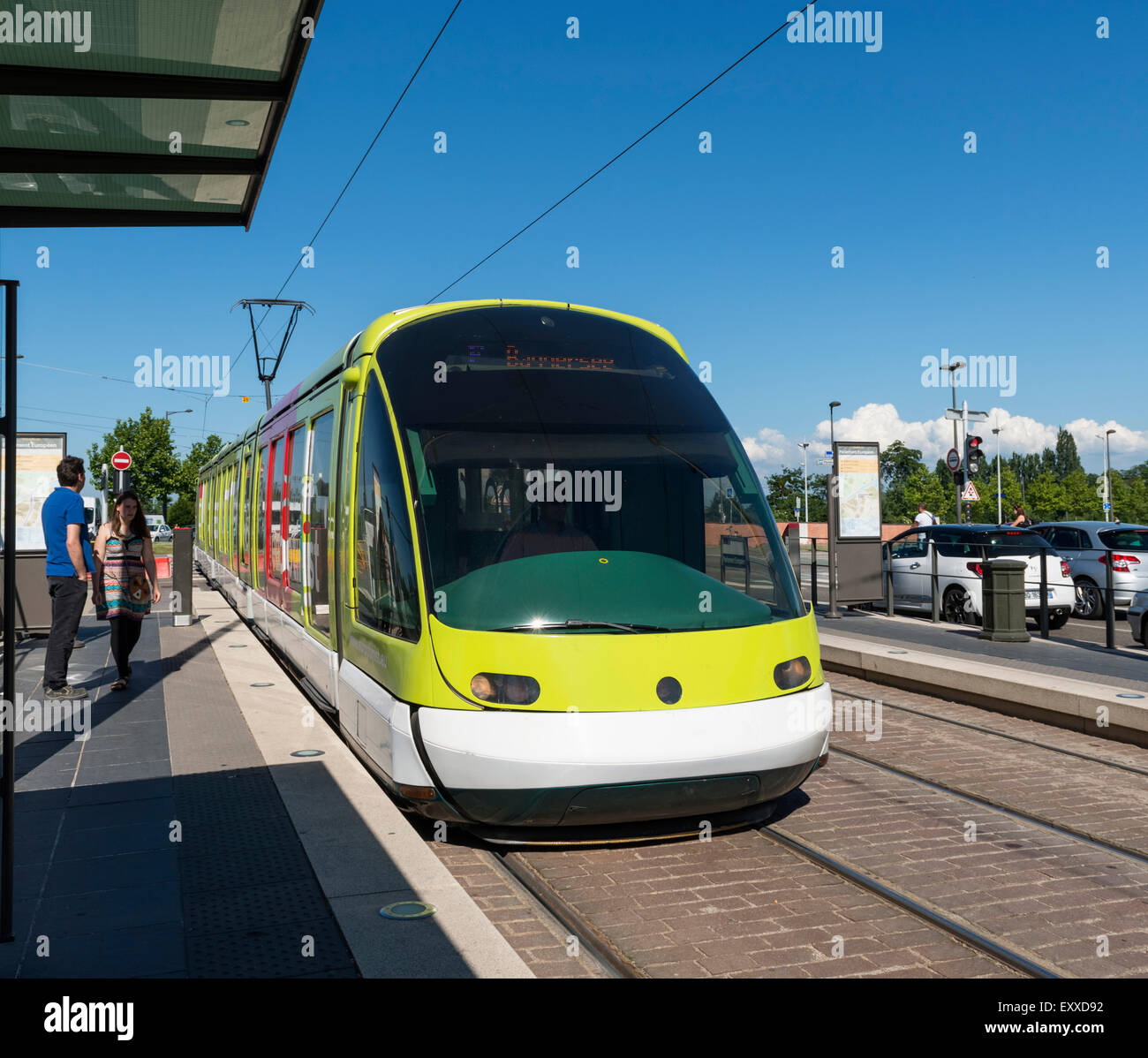 Tram at a tram stop in Strasbourg, France, Europe Stock Photo - Alamy