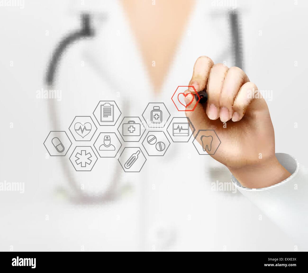 Doctor drawing medical icons. Concept of health. Vector Stock Vector ...