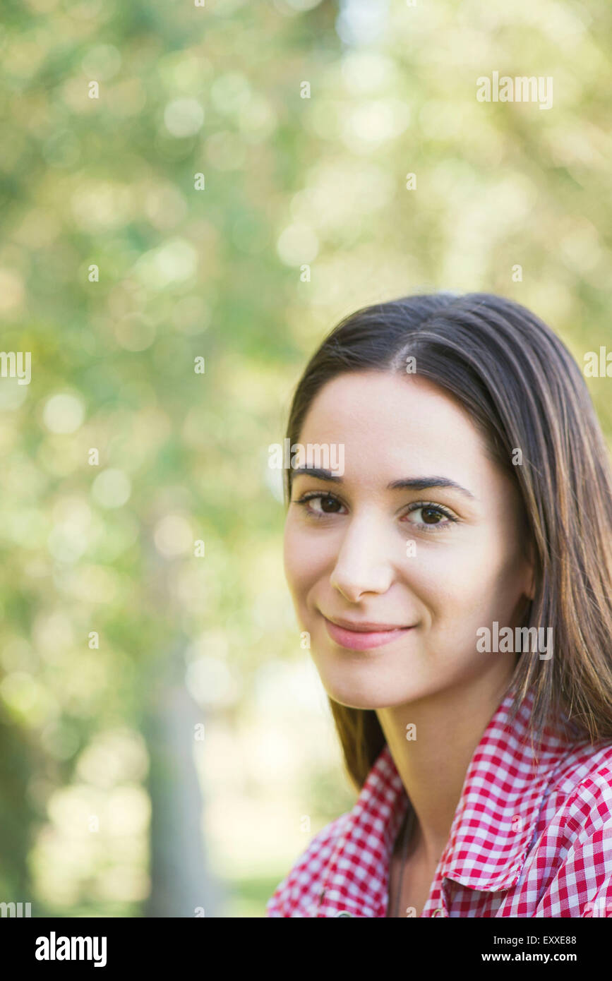 Cropped view smiling brunette hi-res stock photography and images - Alamy