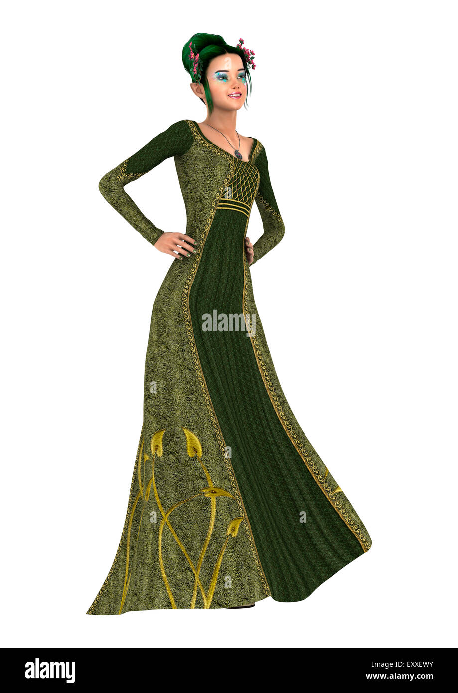 3D digital render of a beautiful princess of spring isolated on white ...