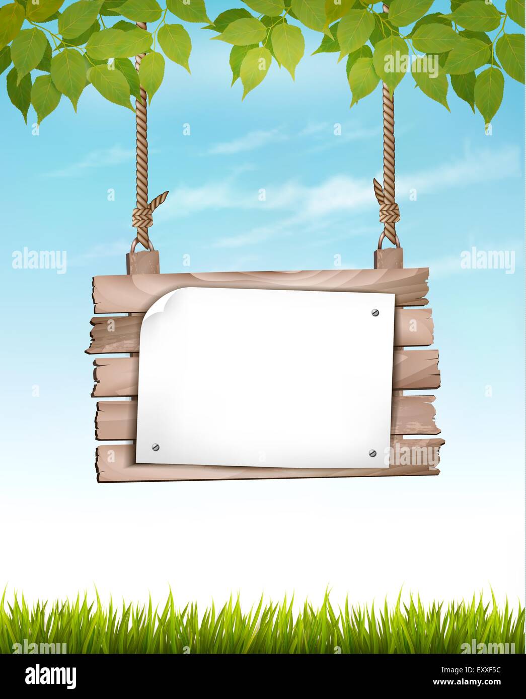Natural background with leaves and a wooden sign. Vector Stock Photo ...
