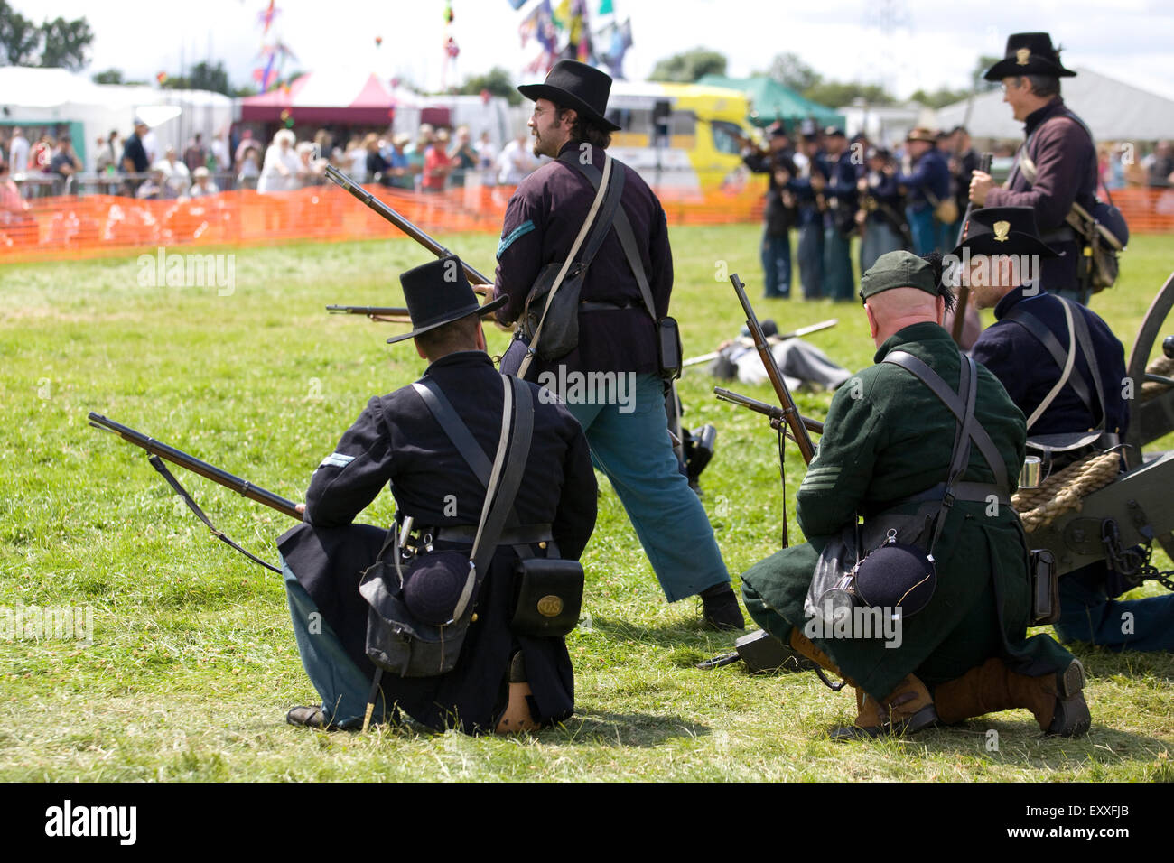 Union Soldiers on the battlefield of a American Civil war reenactment ...