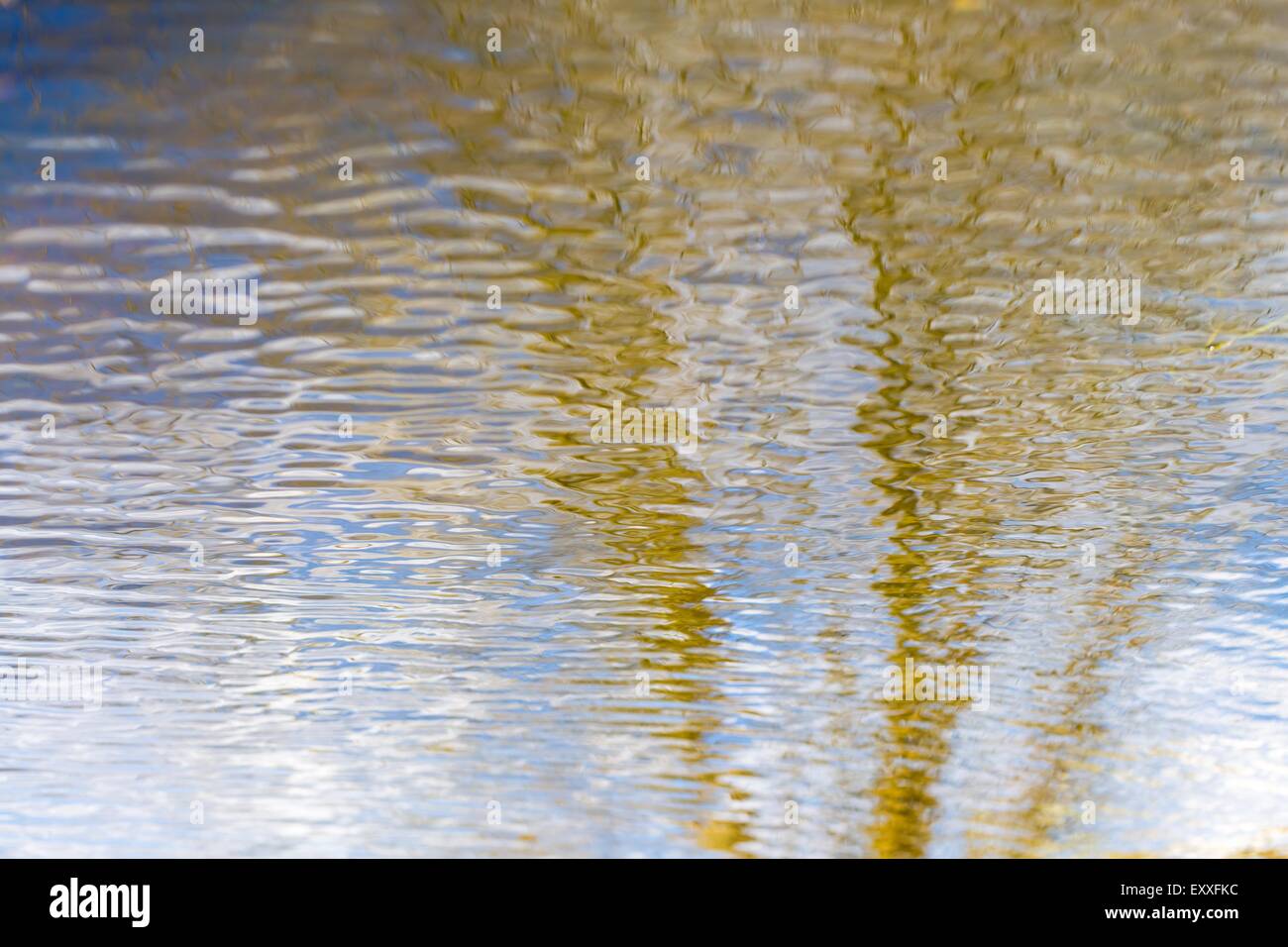 close up of water surface with ripples. sky with clouds, building or ...
