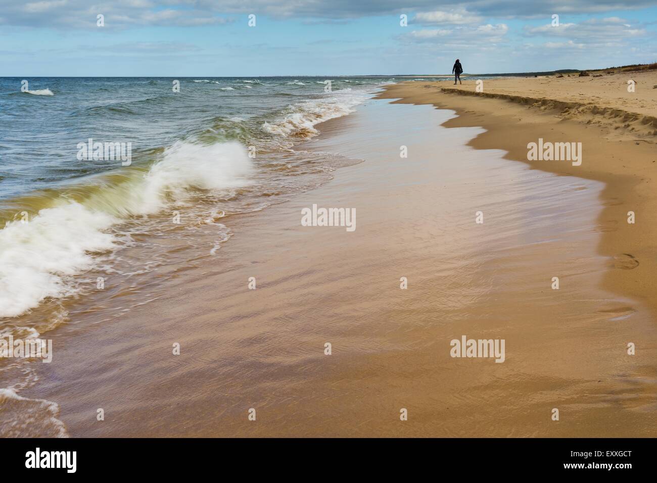Beautiful beach landscape with cloudy sky and sea with waves. Baltic ...
