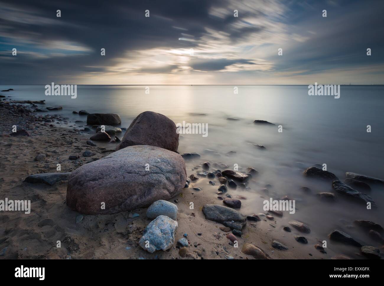 Rocky sea shore. Long exposure photo. Baltic sea shore Stock Photo - Alamy