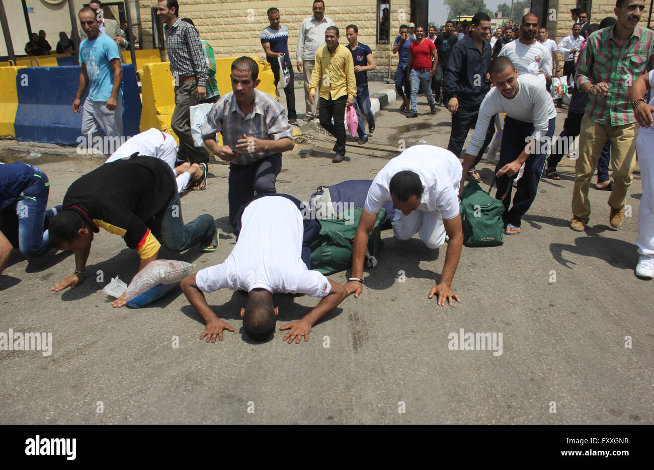 Cairo, Egypt. 17th July, 2015. Egyptian inmates celebrate after their ...