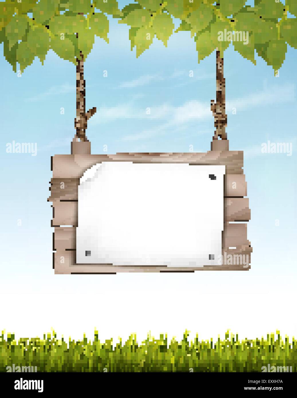 Natural background with leaves and a wooden sign. Vector Stock Vector ...