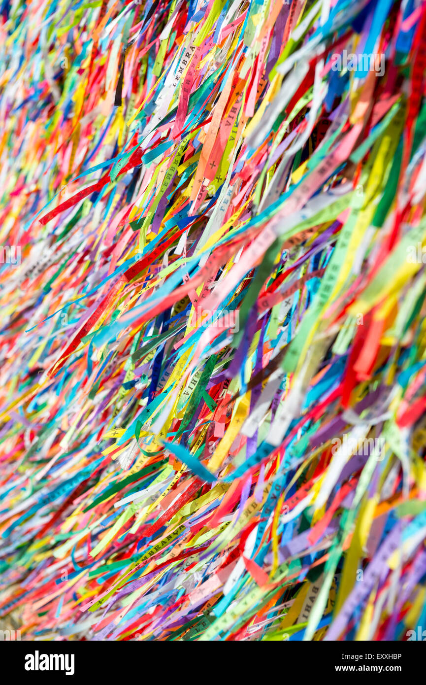 Wall of Fita do Bonfim Brazilian wish ribbons from the famous Igreja ...