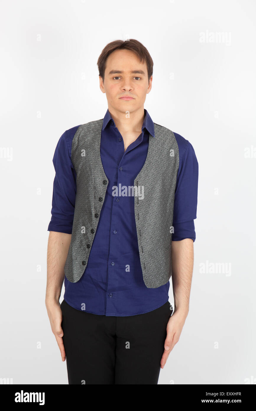 Handsome man doing different expressions in different sets of clothes ...