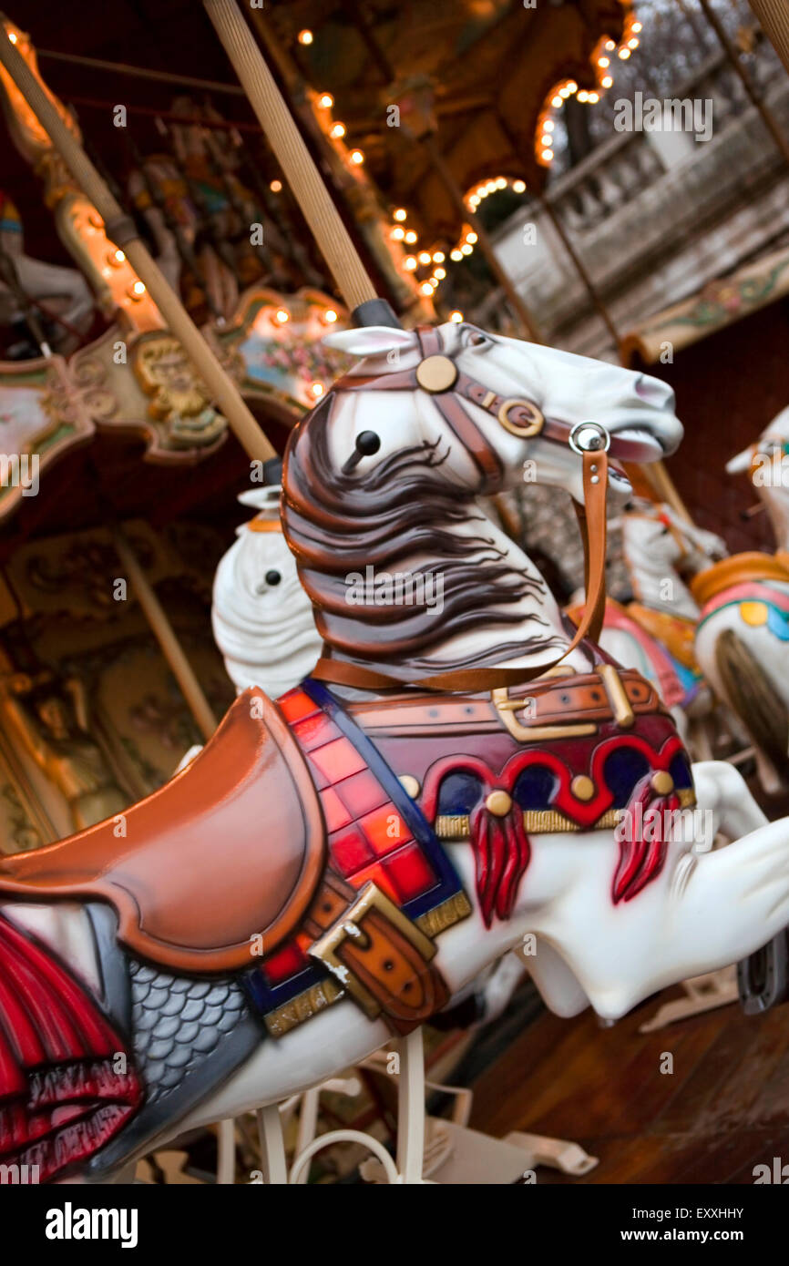 Wooden horse on an old carousel in a French fairground Stock Photo - Alamy
