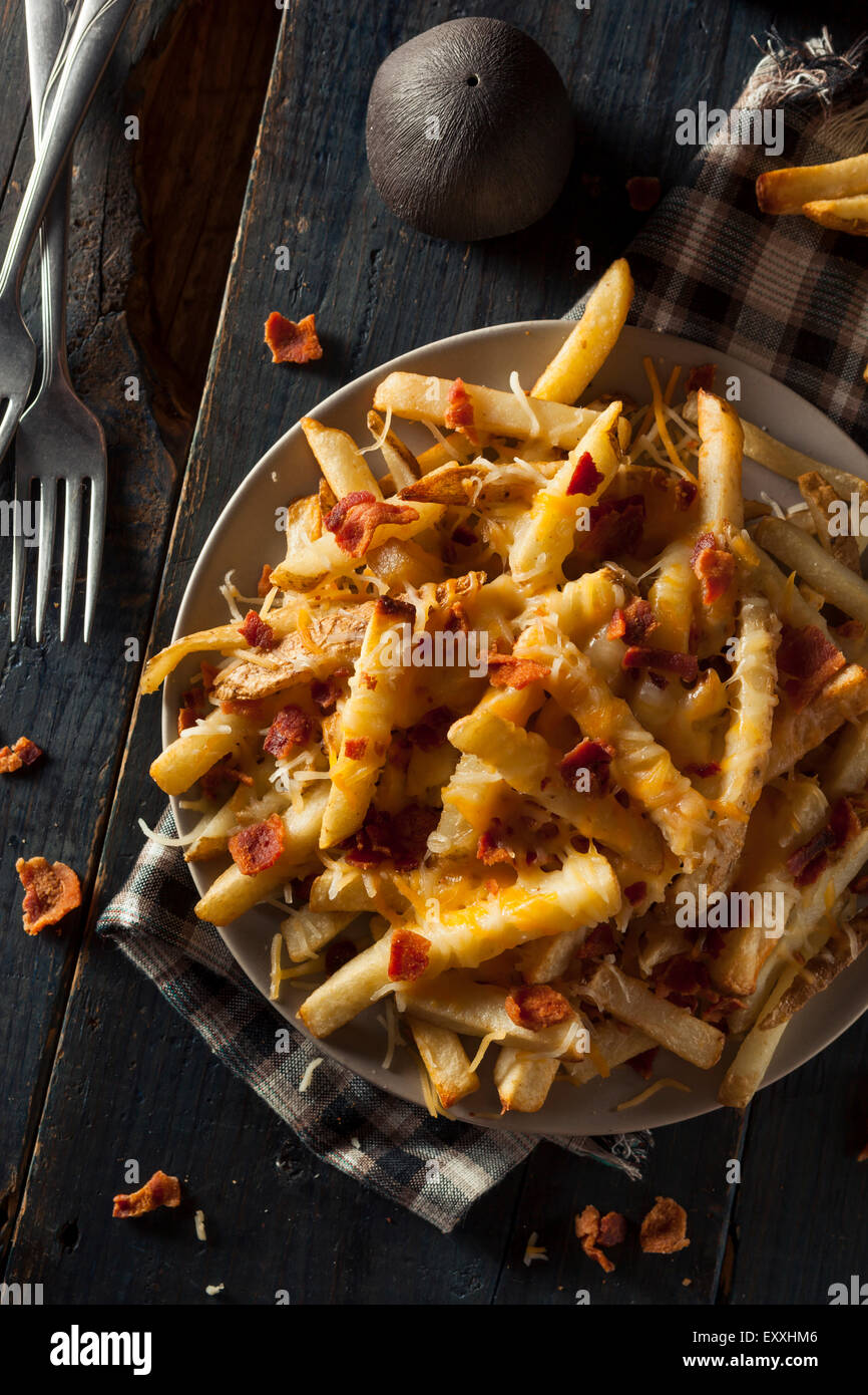 Homemade Salty Cheese French Fries with Bacon Stock Photo - Alamy
