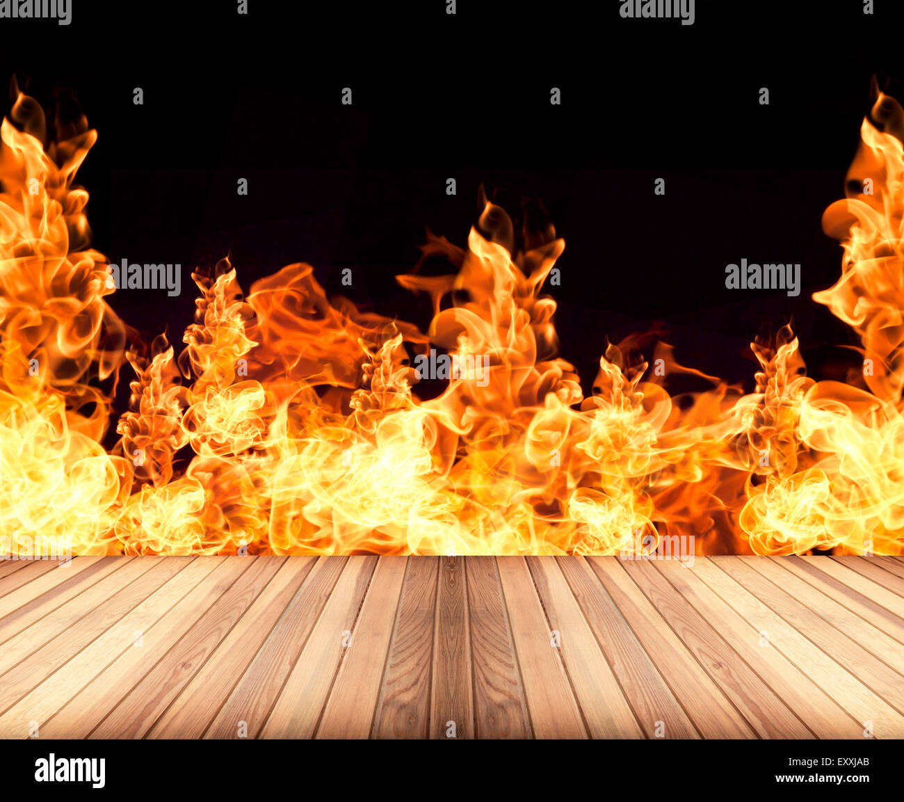 Fire flames wood decking Isolated on a black background Stock Photo - Alamy
