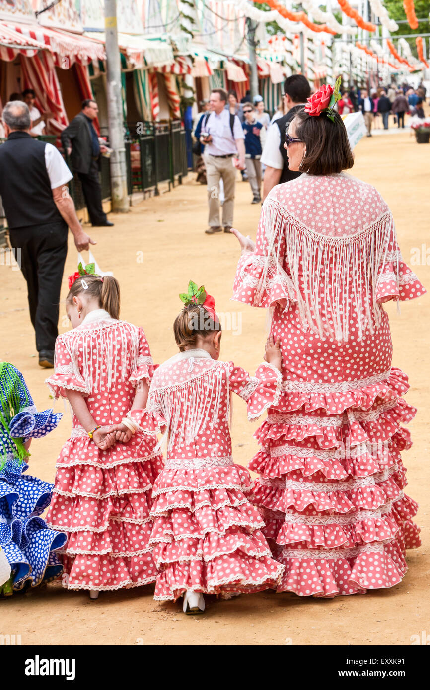 In traditional Seville dress in Seville, Andalucia, Spain, Europe. At ...