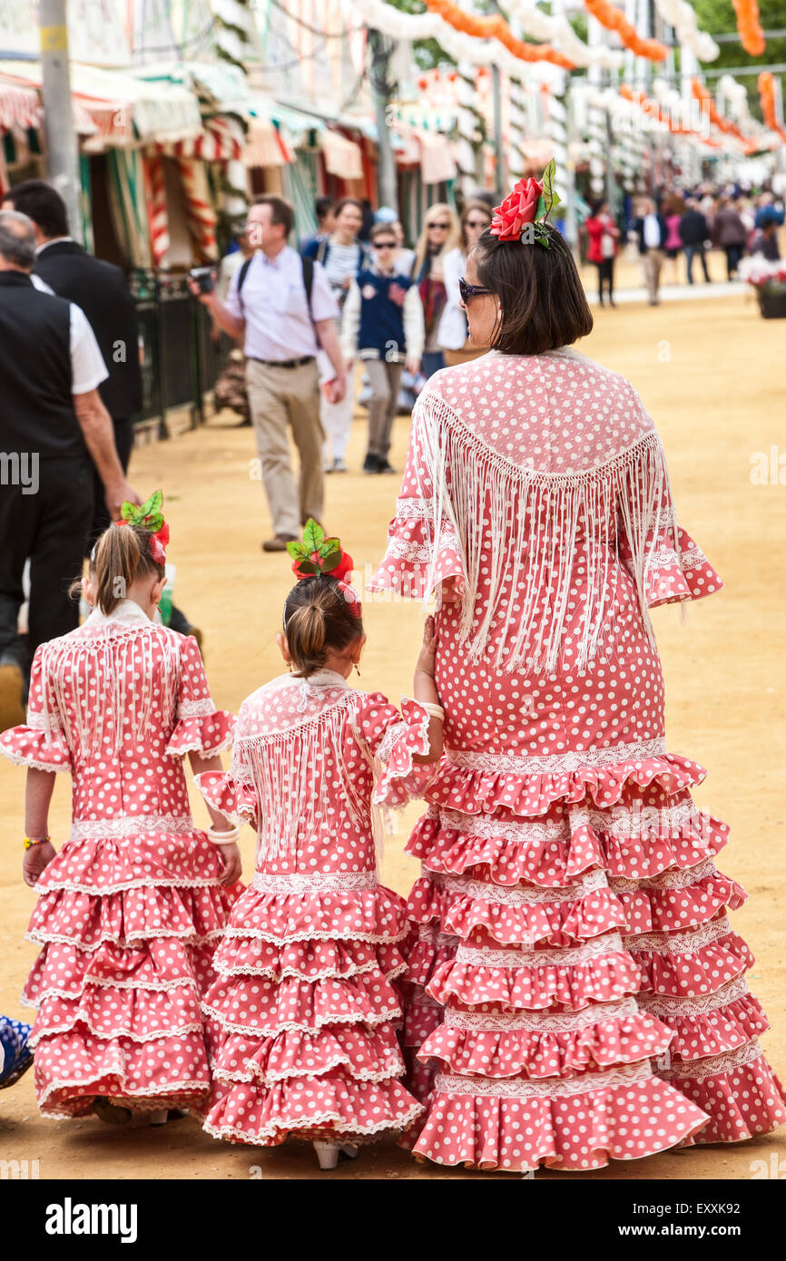 In traditional Seville dress in Seville, Andalucia, Spain, Europe. At ...