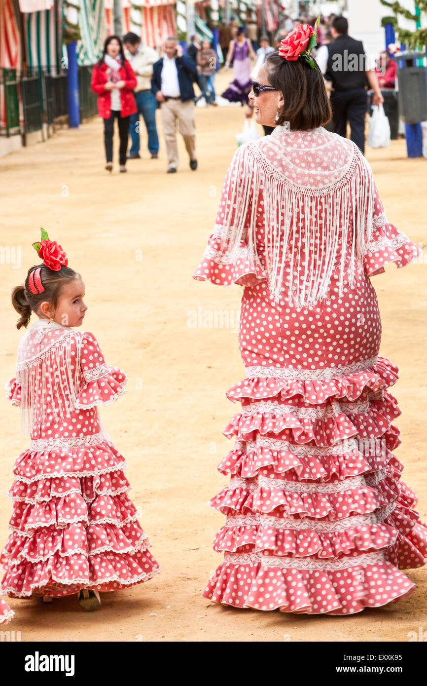In traditional Seville dress in Seville, Andalucia, Spain, Europe. At ...