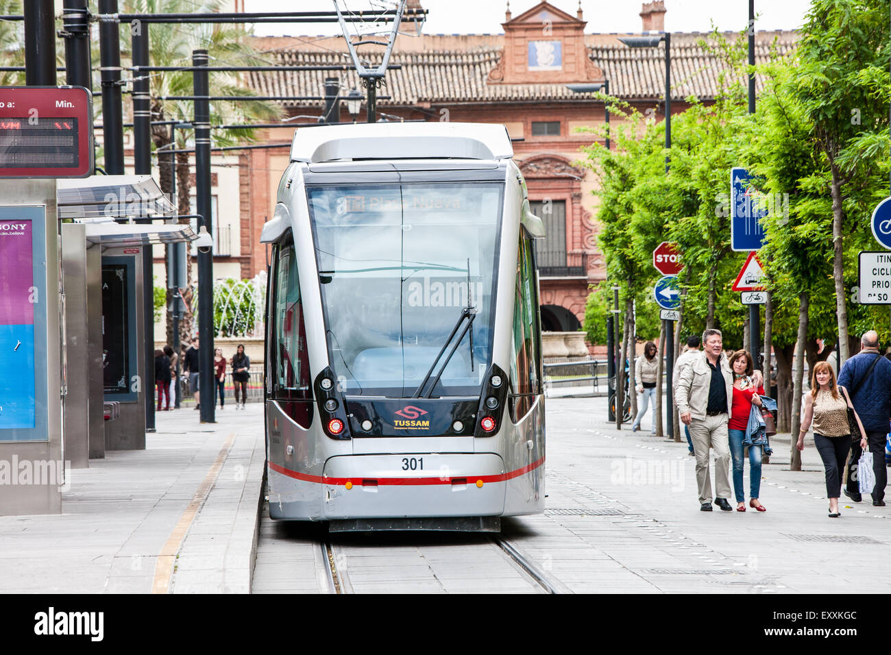 Modern tram streetcar in centre of seville hi-res stock photography and ...