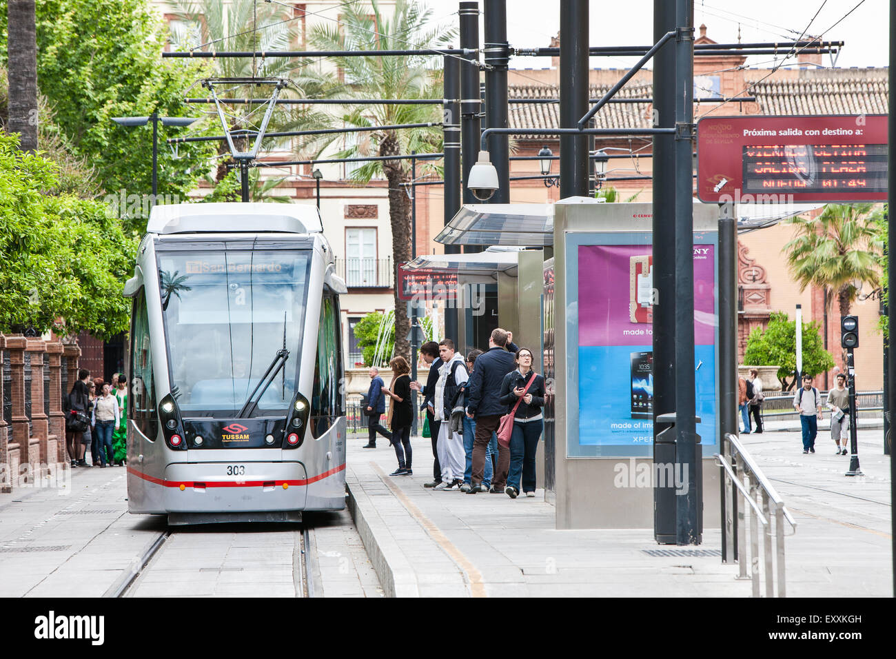 Modern tram streetcar in centre of seville hi-res stock photography and ...