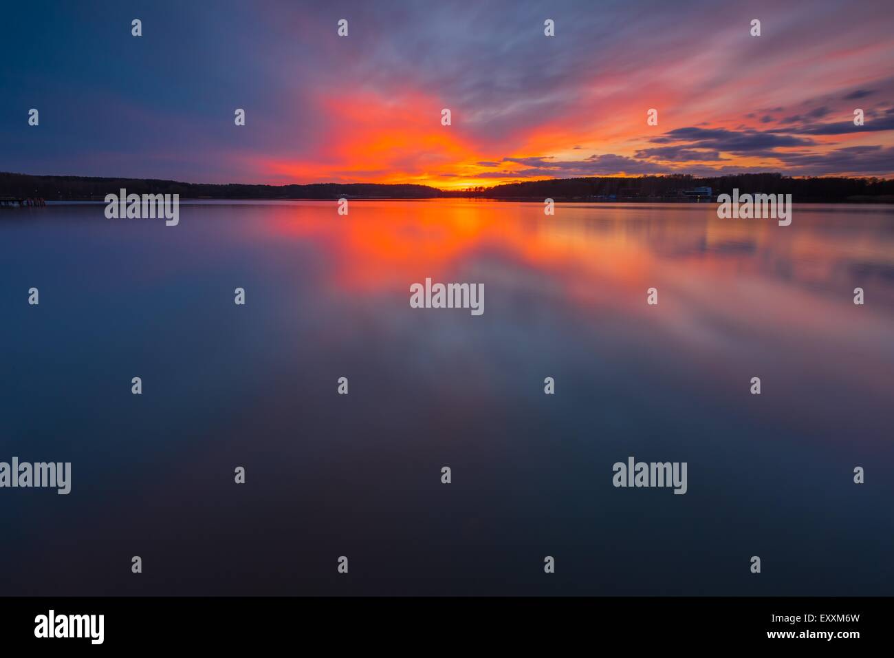 Beautiful long exposure landscape of lake in Mazury lake district ...