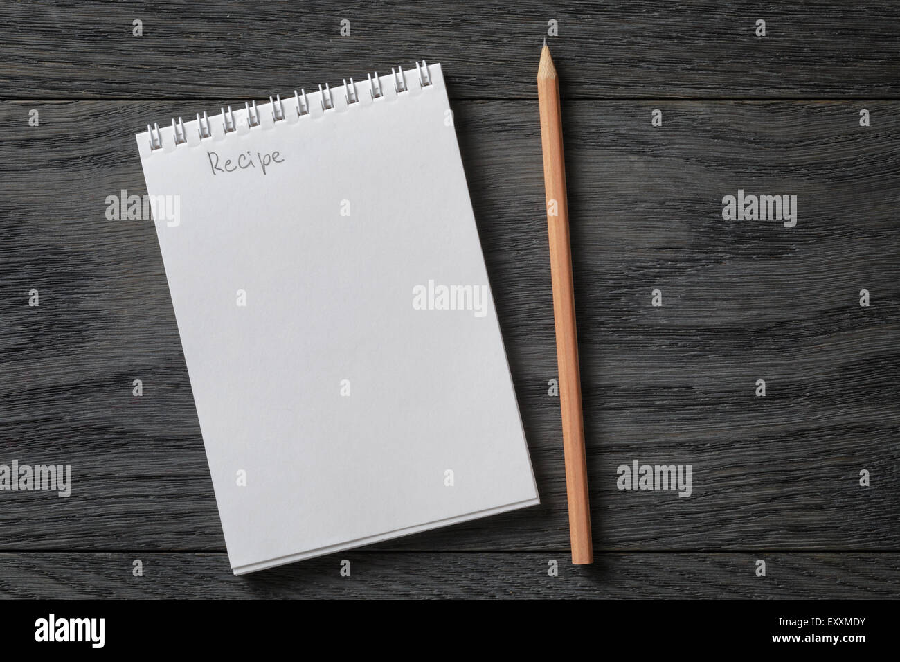 simple blank notepad with word recipe on rustic wood table Stock Photo ...