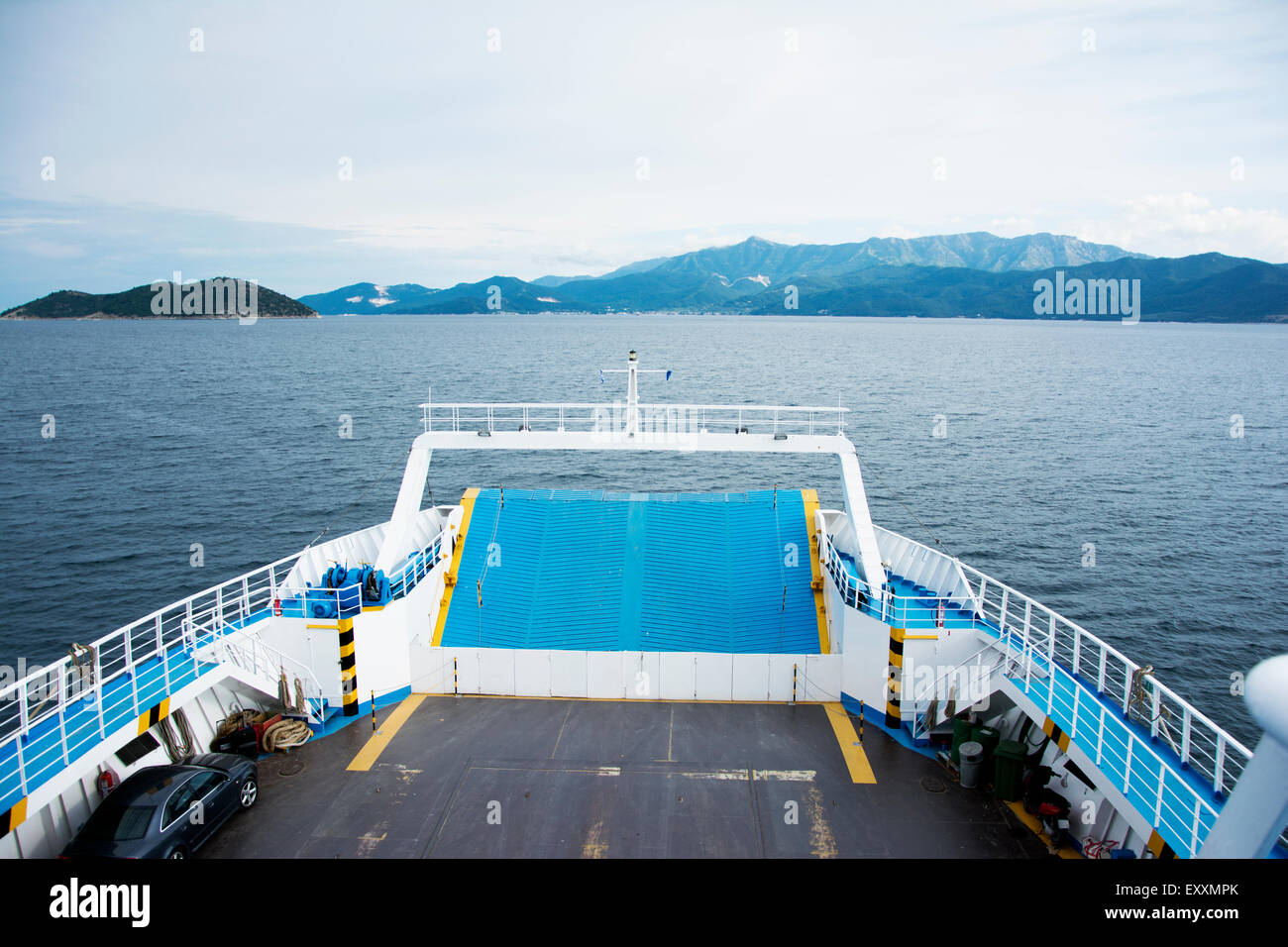 Front side of ferry boat with destination island ahead Stock Photo - Alamy