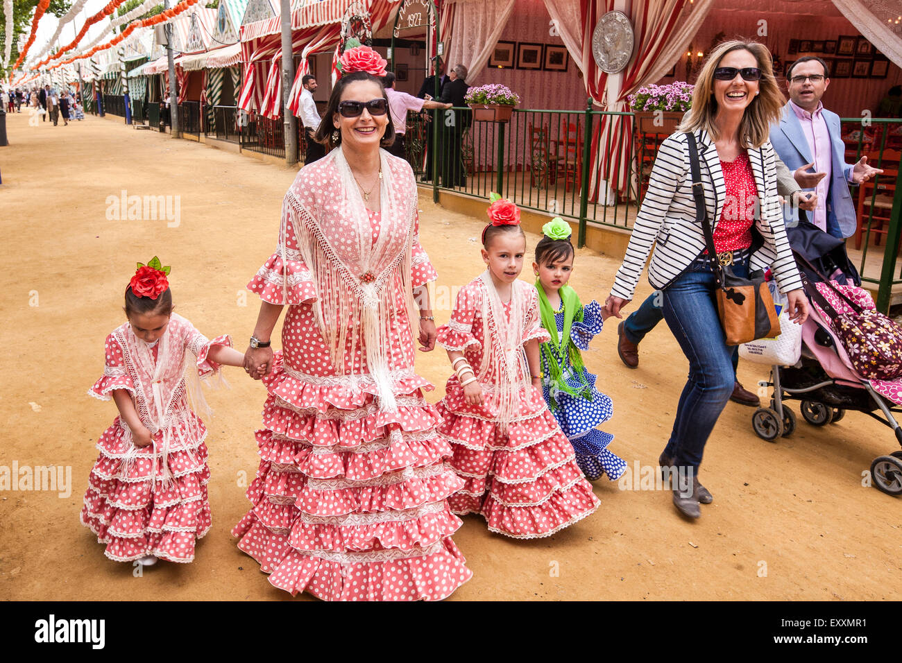 In traditional Seville dress in Seville, Andalucia, Spain, Europe. At ...