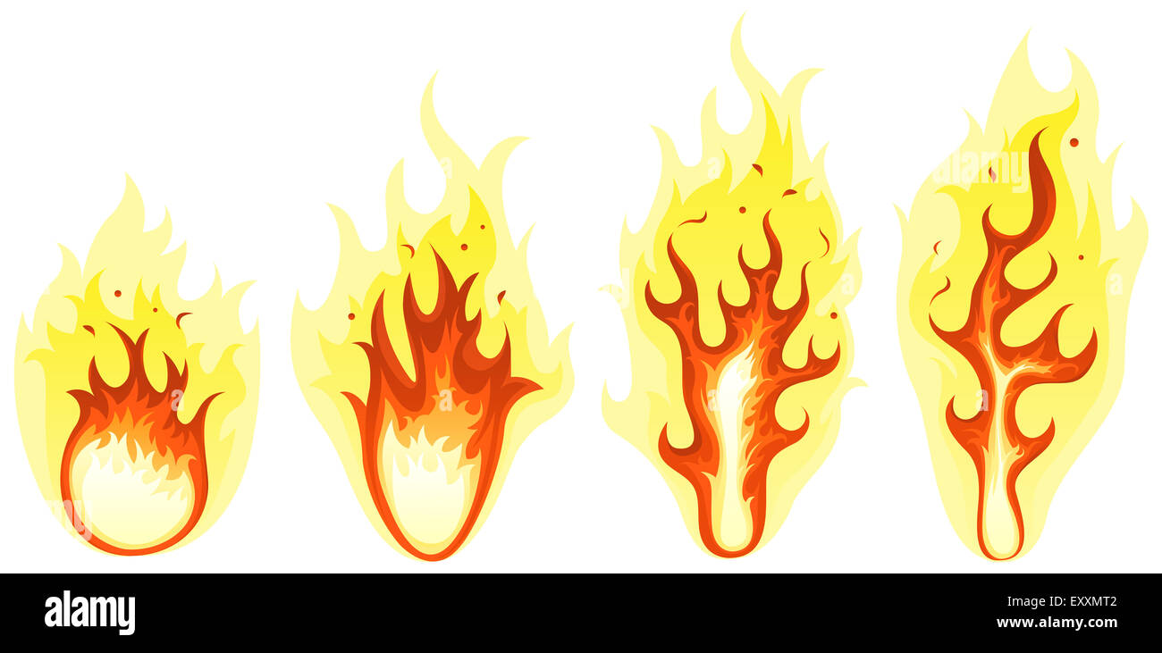 Illustration of a set of abstract cartoon blaze fire symbols elements ...