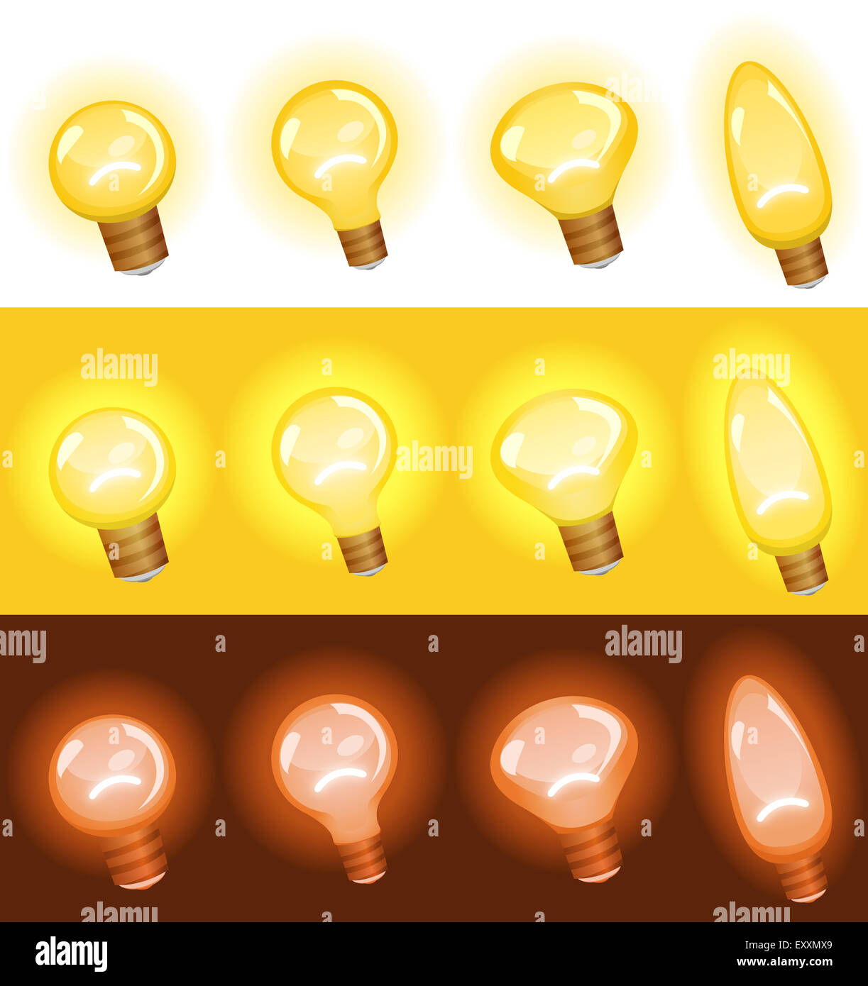 Illustration of a set of cartoon light bulb, isolated on white, in ...