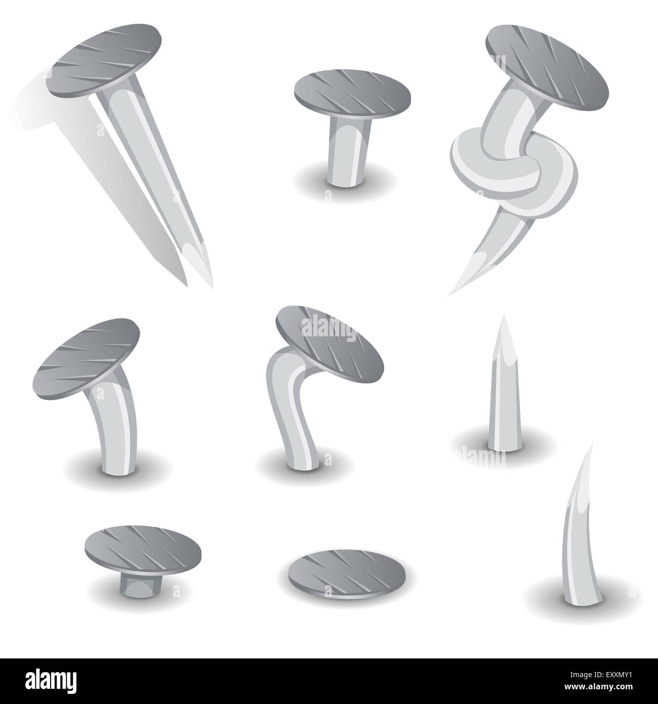 Illustration of a set of cartoon nails hardware for industry and home ...