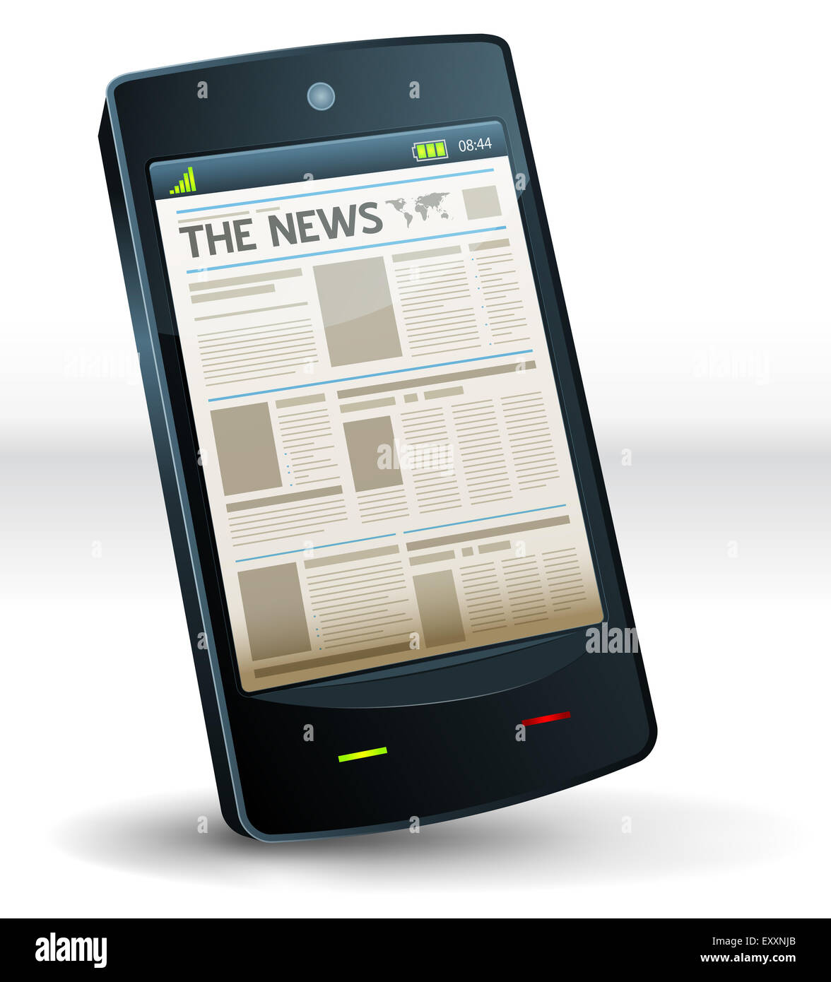 Illustration of a newspaper publication screen on a mobile pocket smart ...