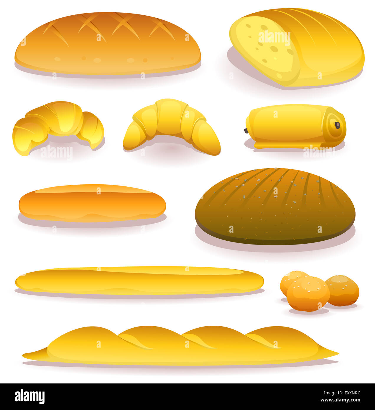 Illustration of a set of various bread, bakery and pastry food icons ...