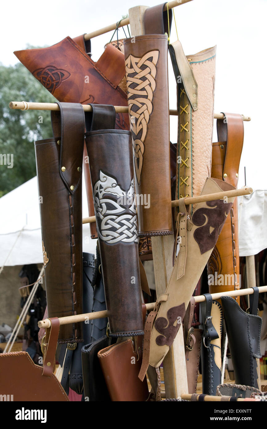Decorative leather quivers on sale at a medieval festival in England ...