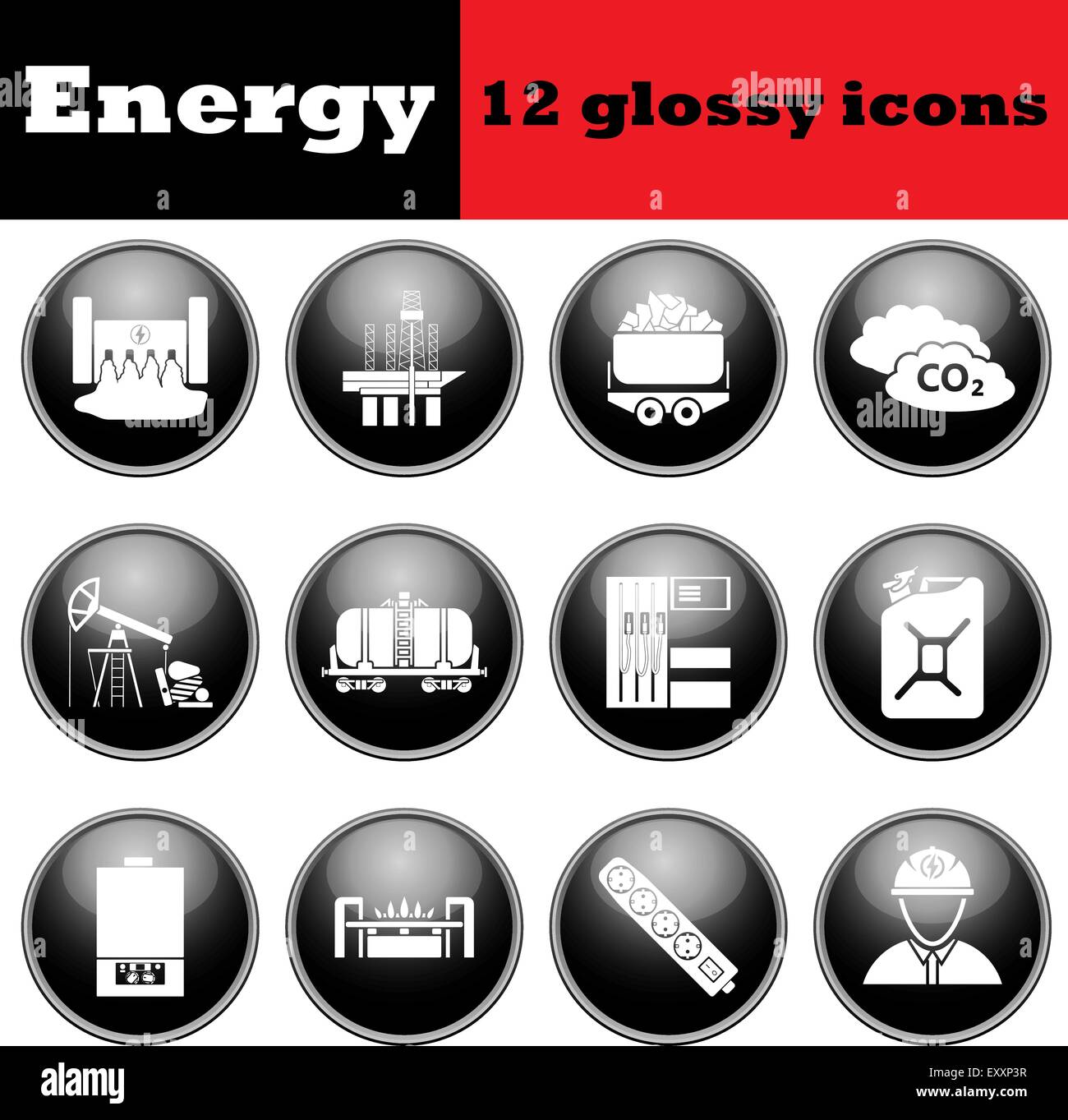 Set of energy glossy icons. EPS 10 vector illustration Stock Vector ...