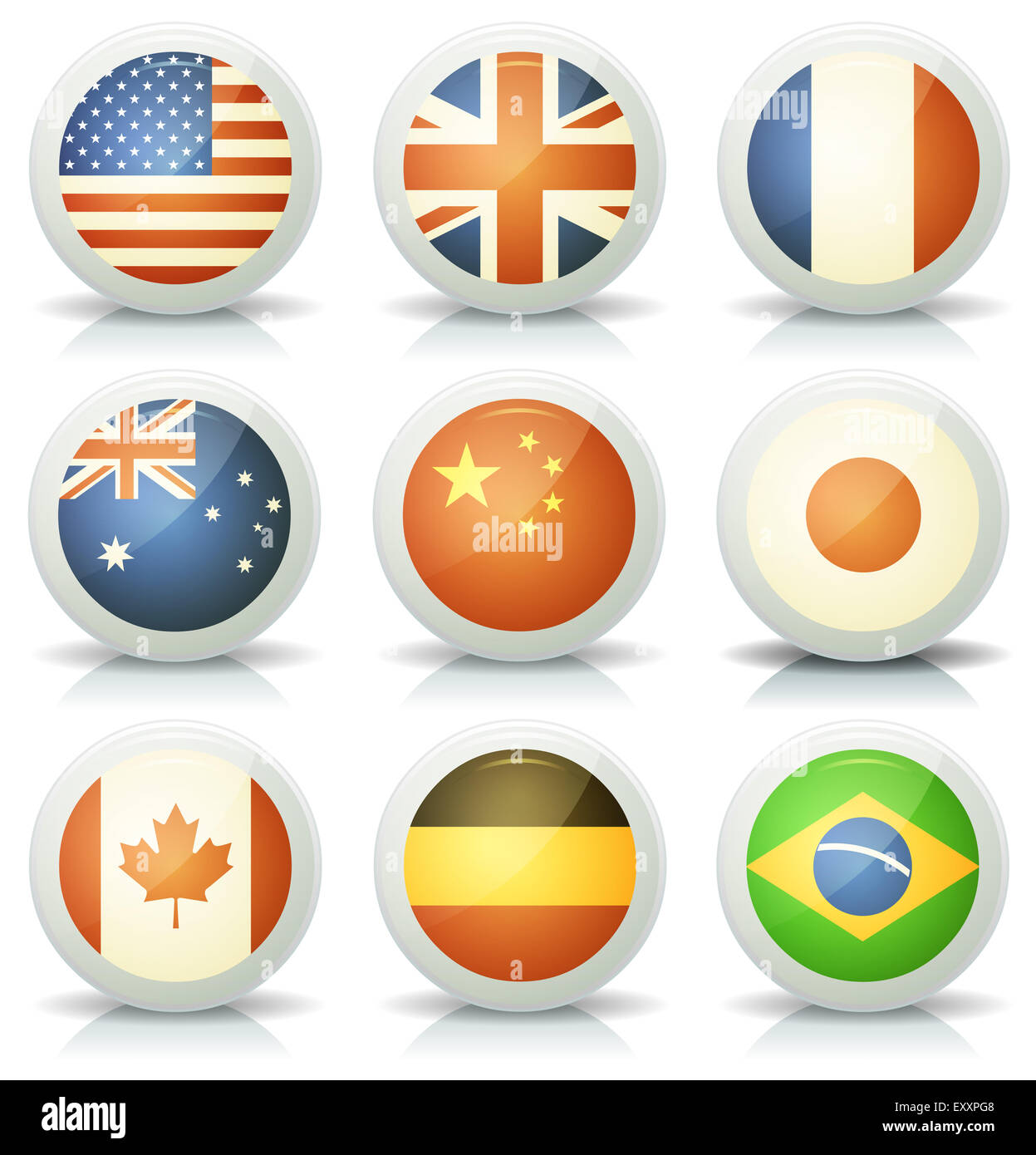 Illustration of a set of glossy flags icons set with most major nations ...