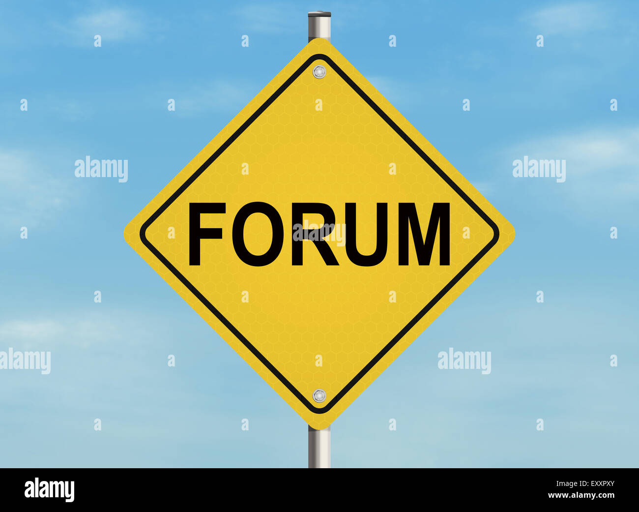 Forum. Road sign on the sky background. Raster illustration Stock Photo ...