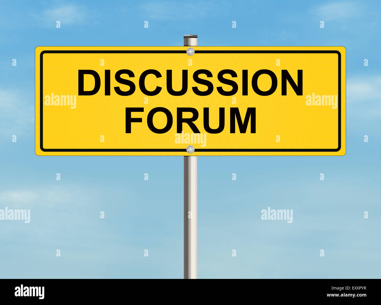 Forum. Road sign on the sky background. Raster illustration Stock Photo ...