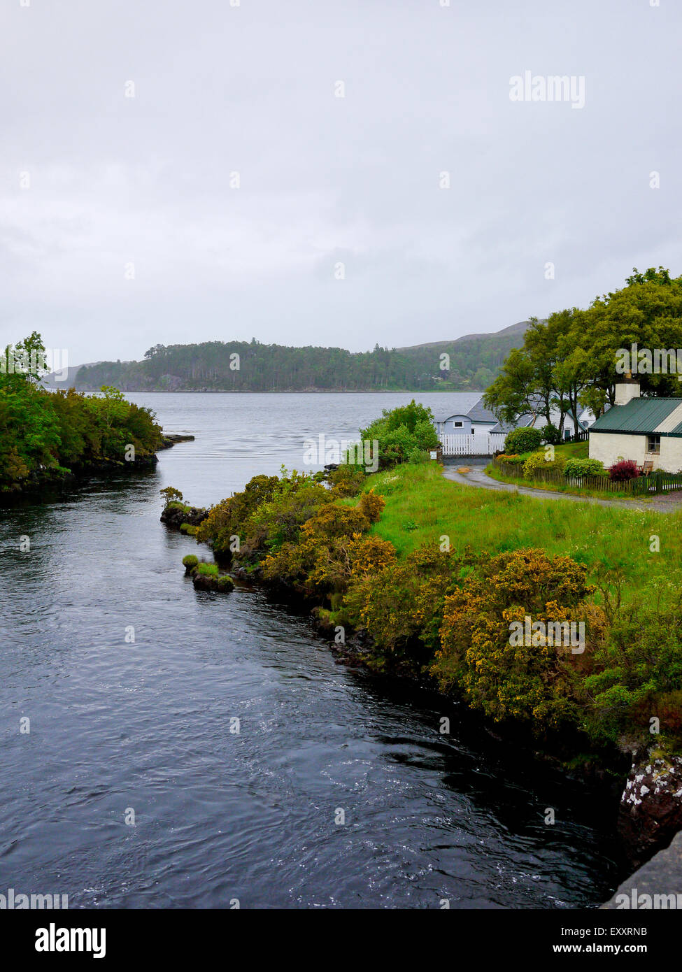 River Ewe flowing into Loch Ewe, Poolewe, Wester-Ross, Scotland, UK ...