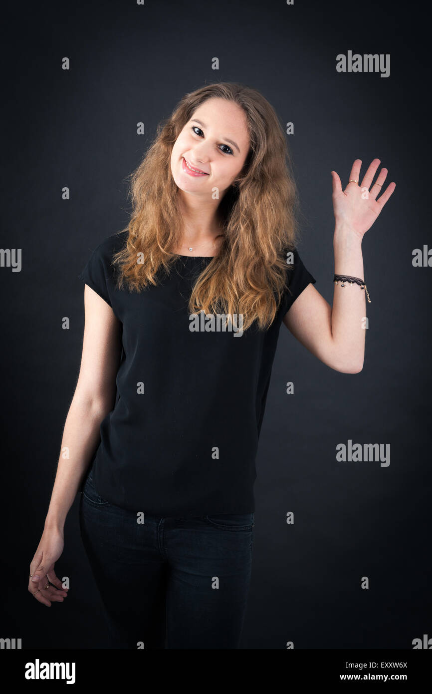 Beautiful woman doing different expressions in different sets of ...