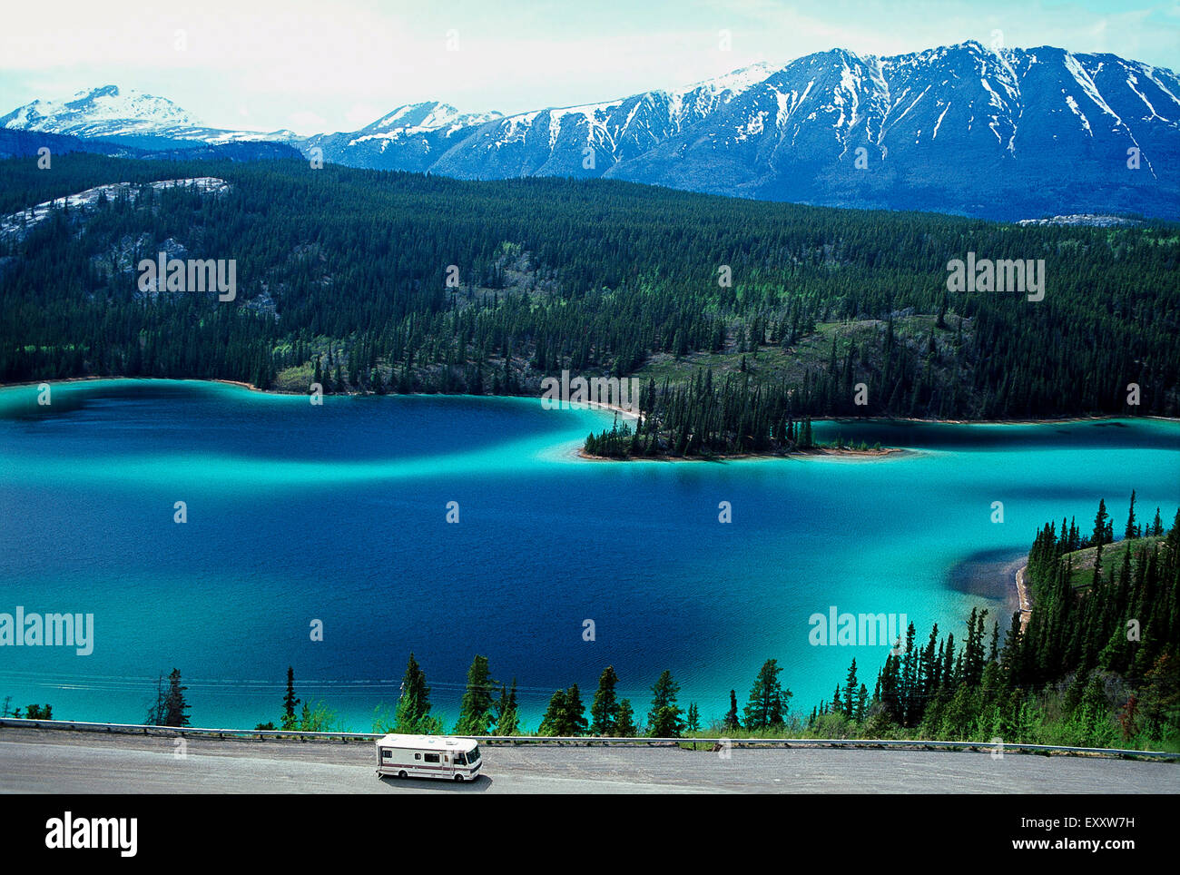 Beautiful blue Muncho Lake,Alaska Highway,British Columbia Stock Photo ...