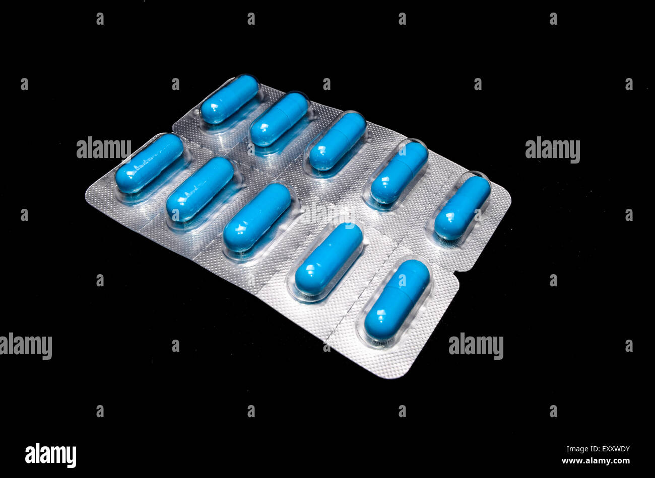 Blue Medication Capsules In Blister Pack Stock Photo - Alamy