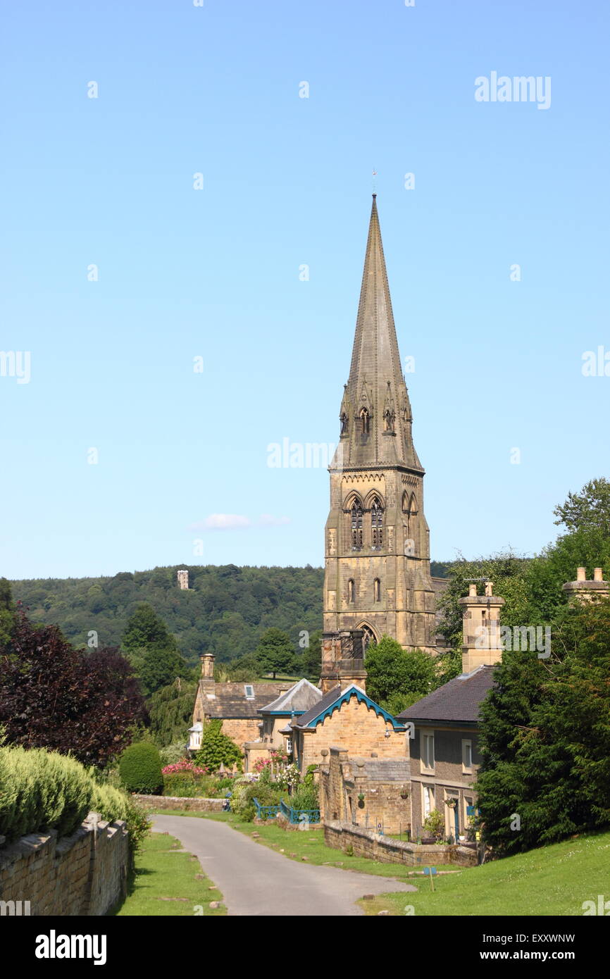 The spire of St Peter's Church rises above Edensor, an idyllic village ...