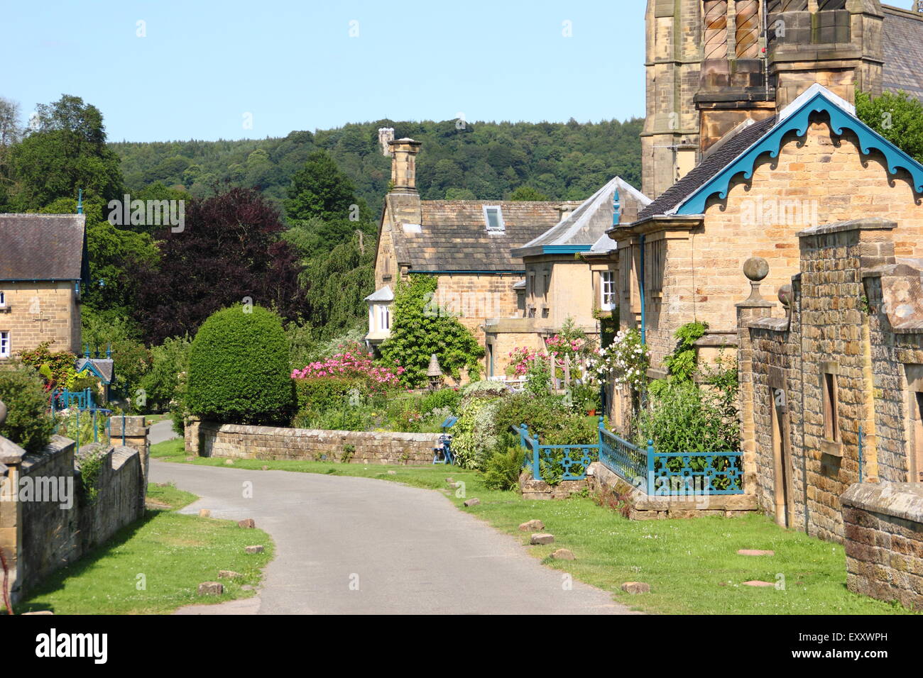 A view of Edensor, a traditional, historic English village on the ...