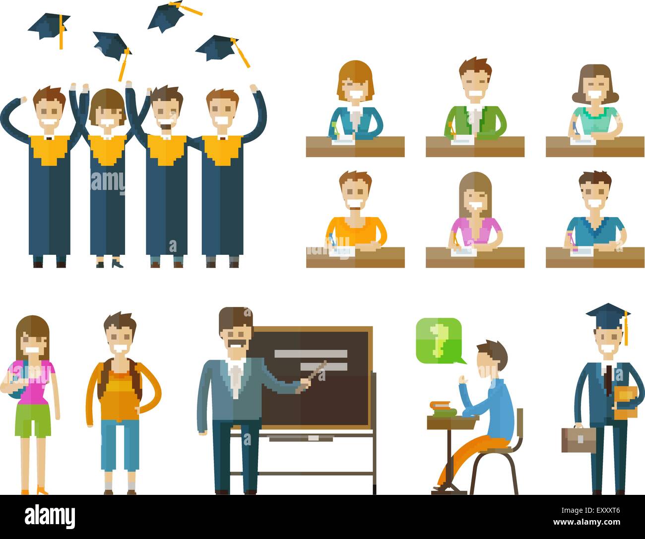 school, college icons set. graduate, university, student or education ...