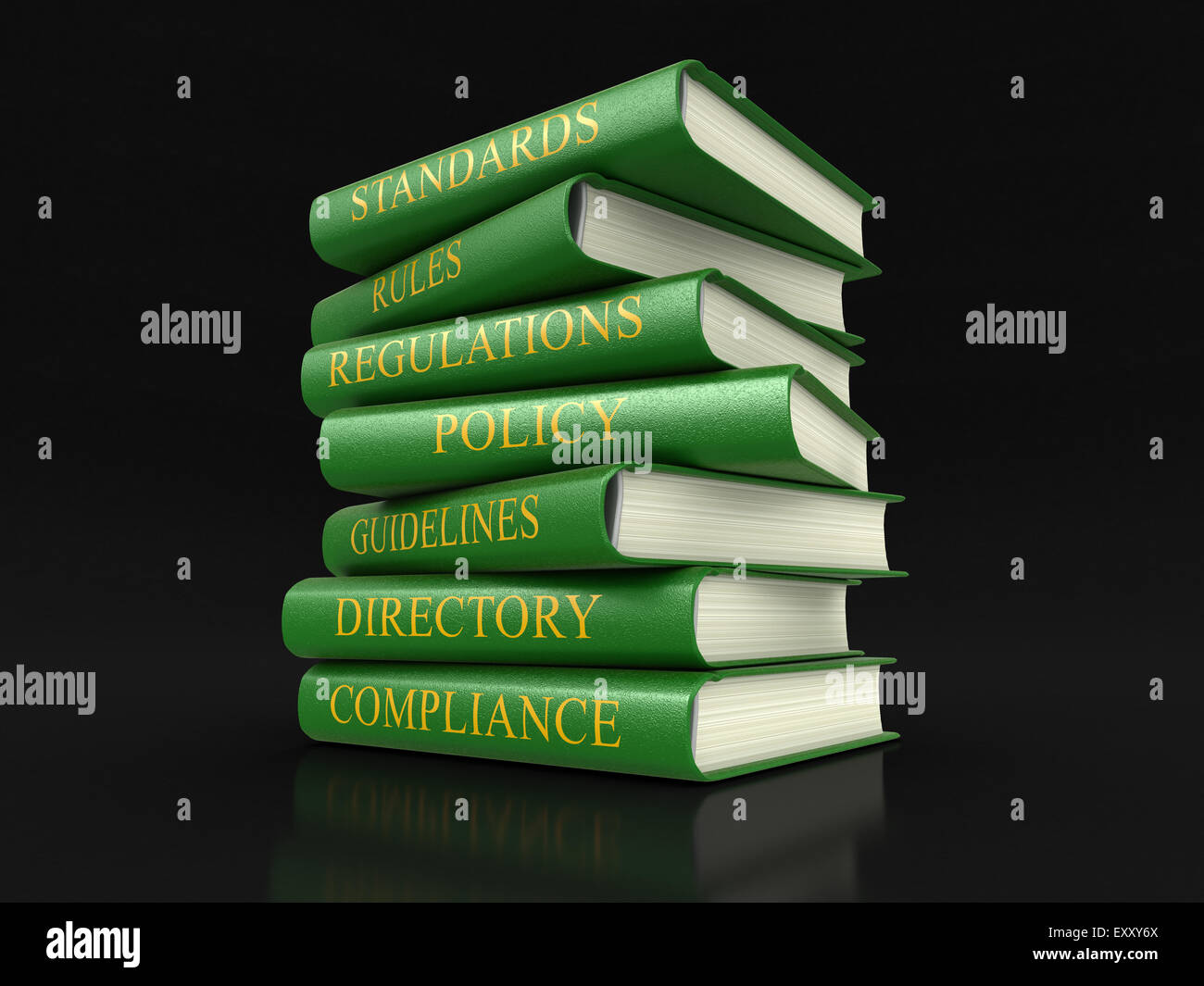 Stack of compliance and rules books (clipping path included Stock Photo ...