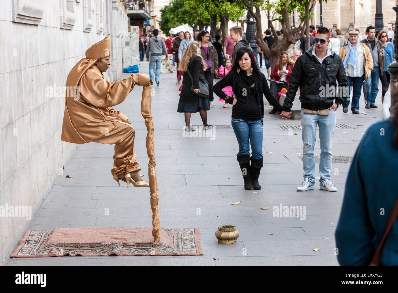 Street performer/artist in centre of Seville, Andalucia, Spain, Europe ...