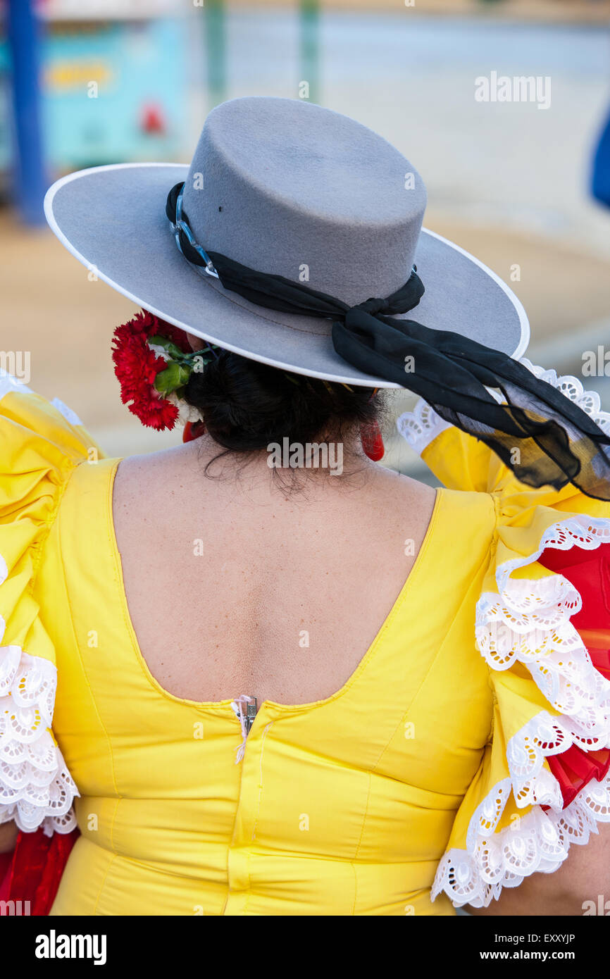 In traditional Seville dress in Seville, Andalucia, Spain, Europe. At ...