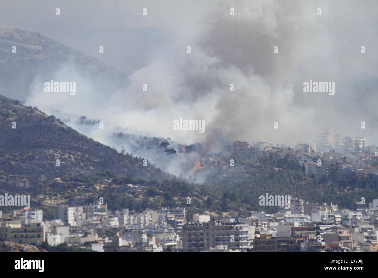 Athens, Greece. 17th July, 2015. Smoke and fire from the wildfires at ...