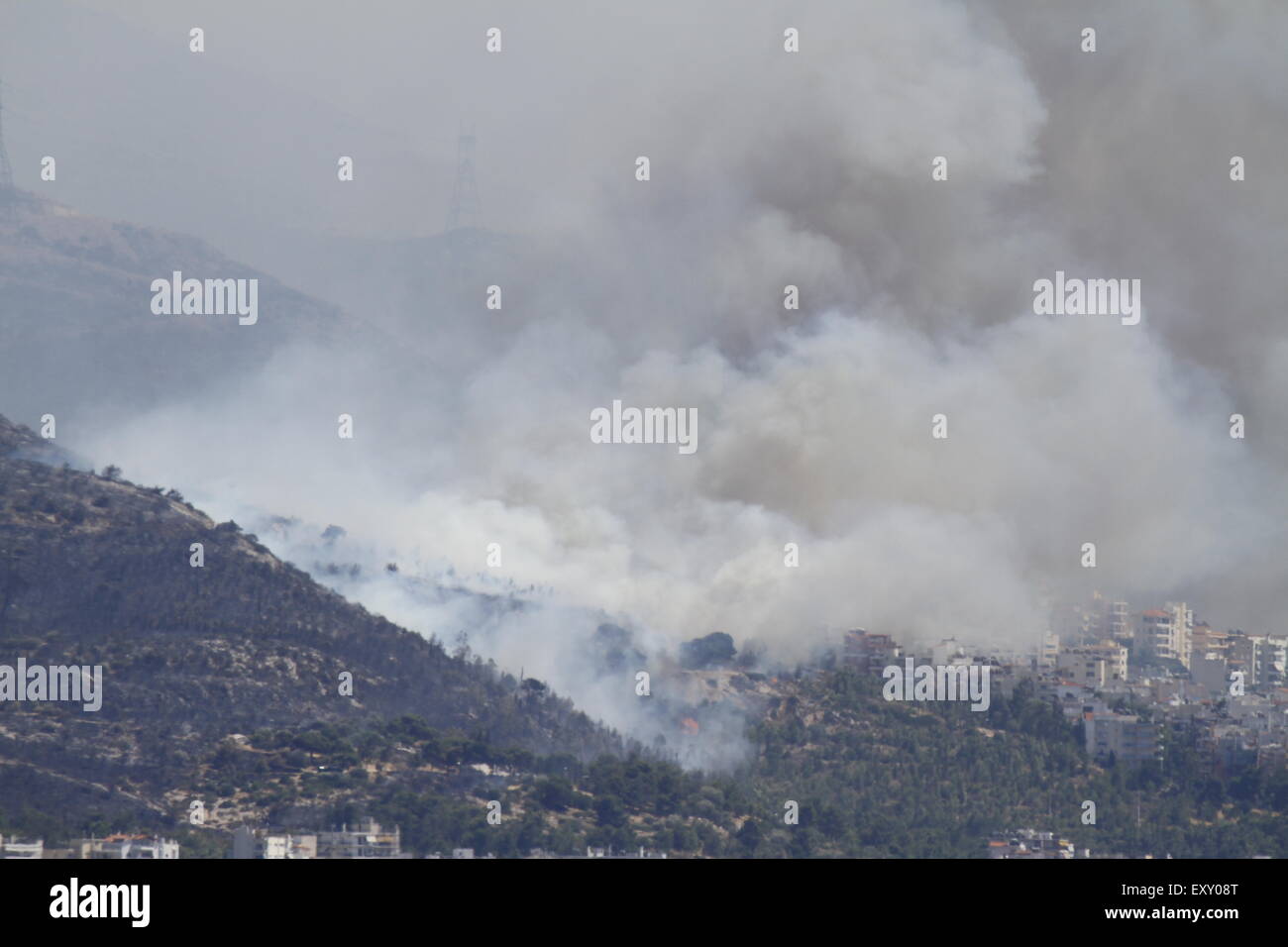Athens, Greece. 17th July, 2015. Smoke and fire from the wildfires at ...