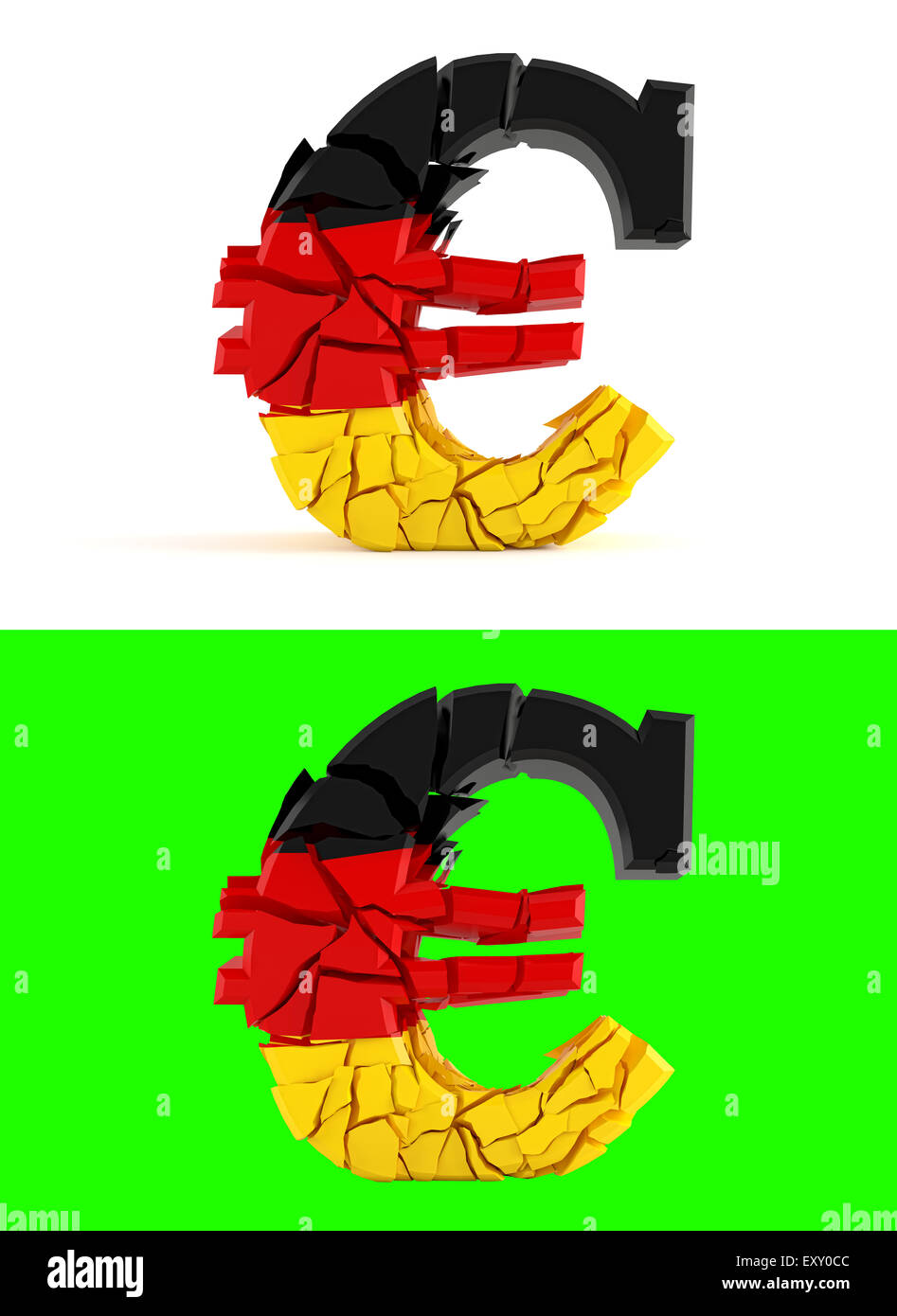 broken euro sign - german flag - isolated on green for composits Stock ...